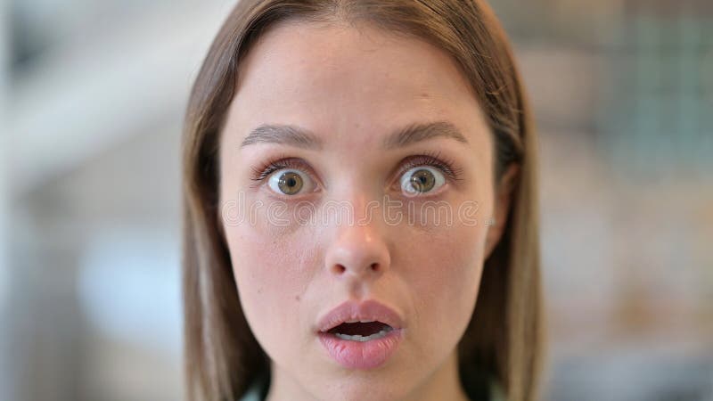 Close Up of Shocked of Young Woman Looking at the Camera Stock Image ...