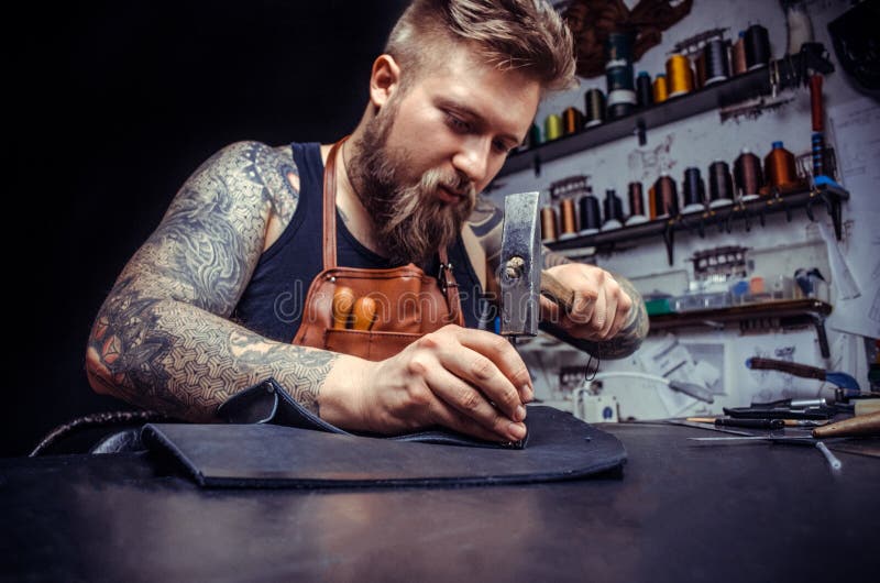 Close Up of a Shoemaker Man Working with Leather Stock Photo - Image of ...