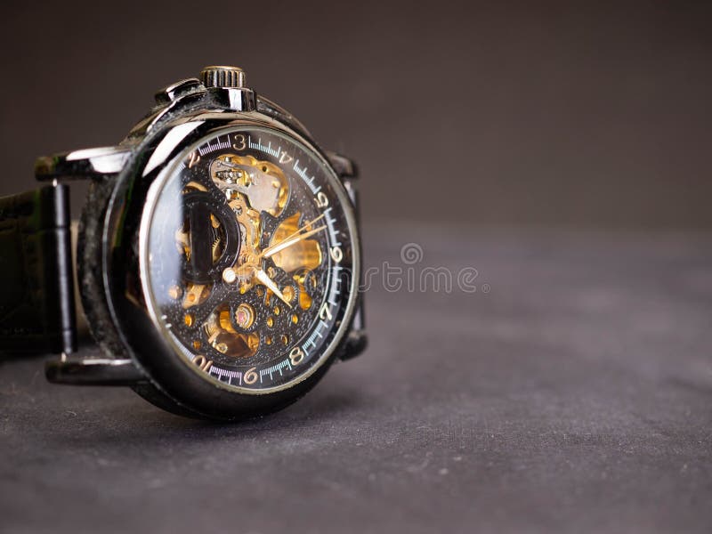 Close Up Shoot of Black Skeleton Automatic Watch Stock Photo - Image of ...