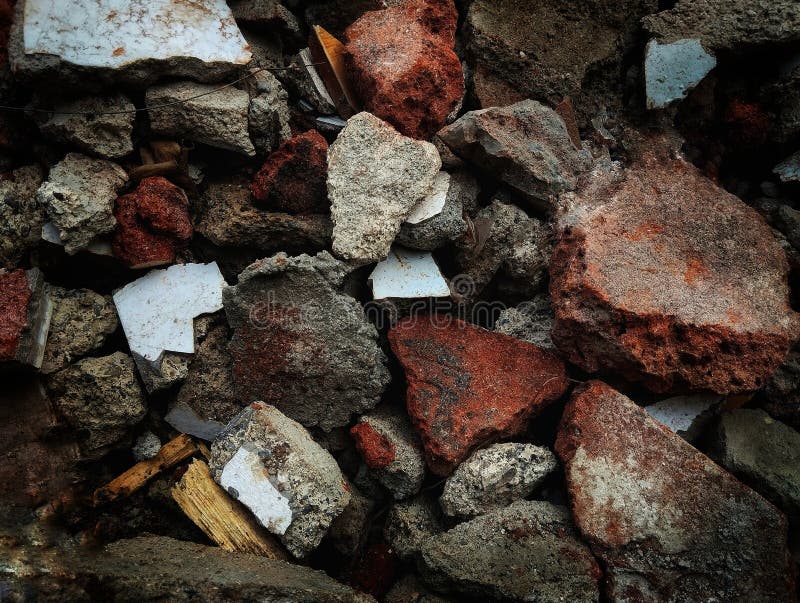 Close Up Shoot of Ruins of Red Brick Building Scattered on the Ground ...