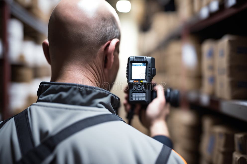 Close-Up Shooting Hand of Worker with Scanner Checking Goods Stock ...