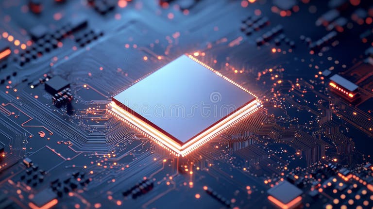 A Closeup Shot of an Advanced Microprocessor Chip on a Circuit Board ...