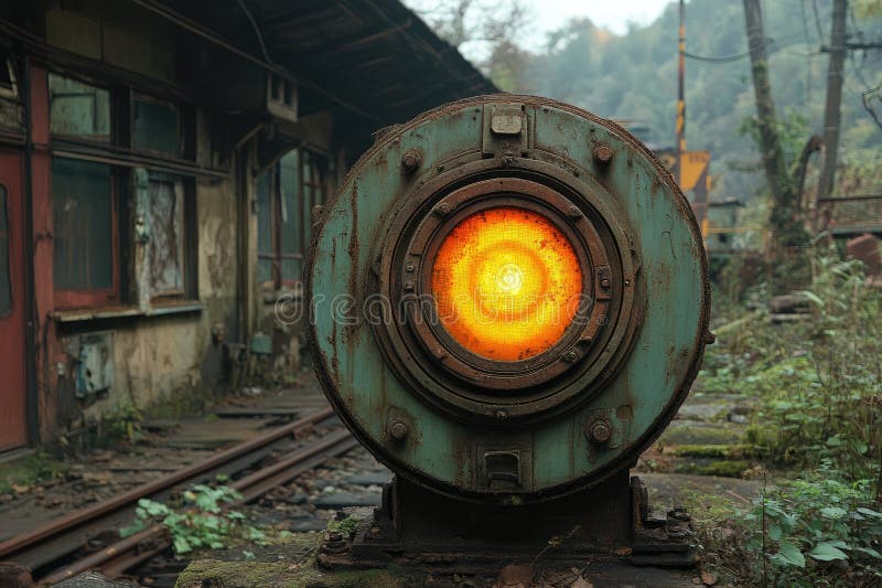 Rusty Railroad Signal Light in Abandoned Train Yard Stock Illustration ...