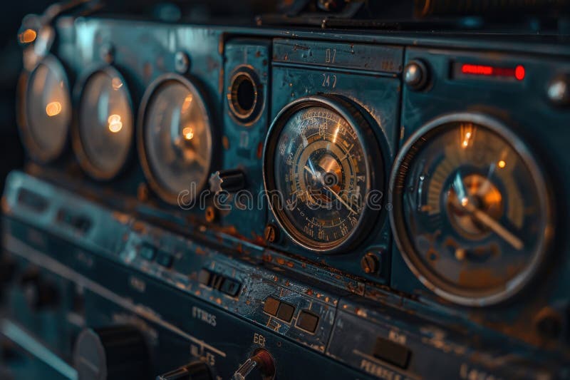 Close-up Shot of an Aircraft Control Panel with Various Instruments and ...