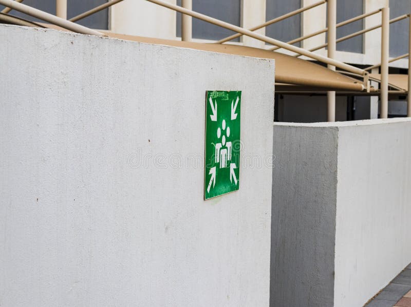 Close Up Shot of an Assembly Point Signage. Outdoor Stock Image - Image ...