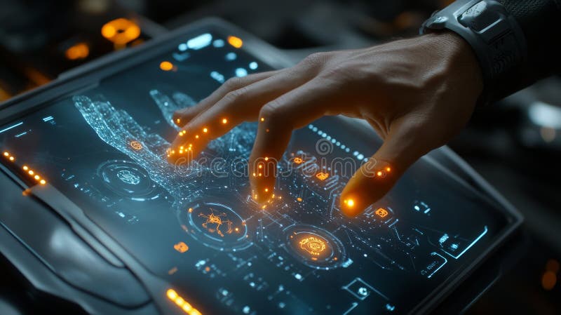 Close-Up Shot of an Augmented Reality Hand Interface, Including Space ...