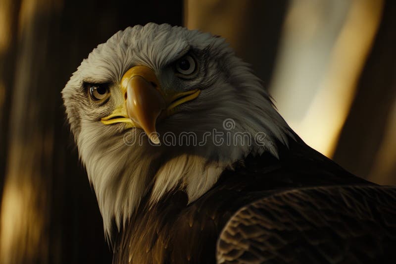 A Close-up Shot of a Bald Eagle S Face with Feathers and Beak Stock ...