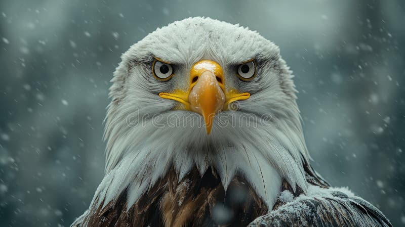 Close-up Shot of a Bald Eagle S Head and Feathers Covered in Snow Stock ...