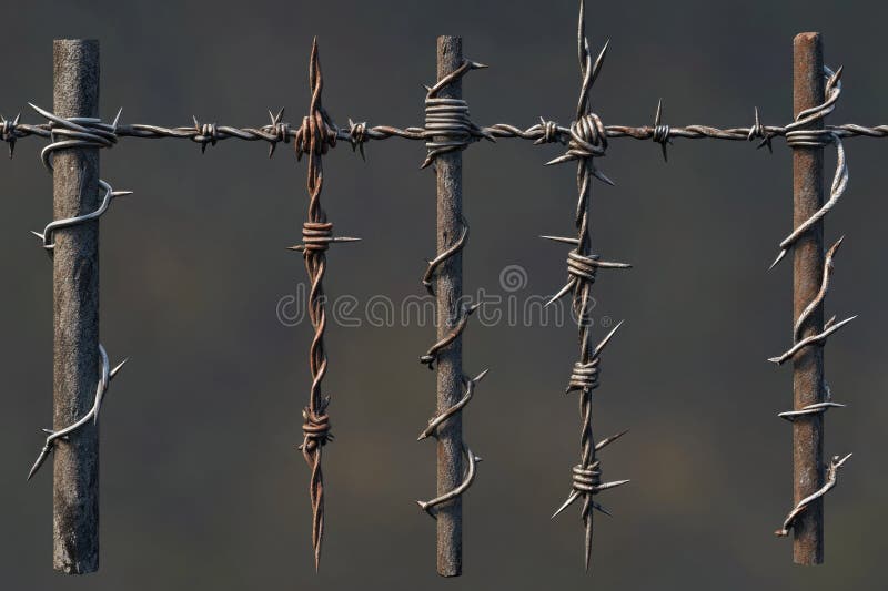 A Close-up Shot of a Barbed Wire Fence with Sharp Edges and Rusty Metal ...