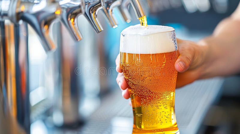 Close Up Shot of Bartender S Hands Skillfully Pouring Beer from Tap in ...