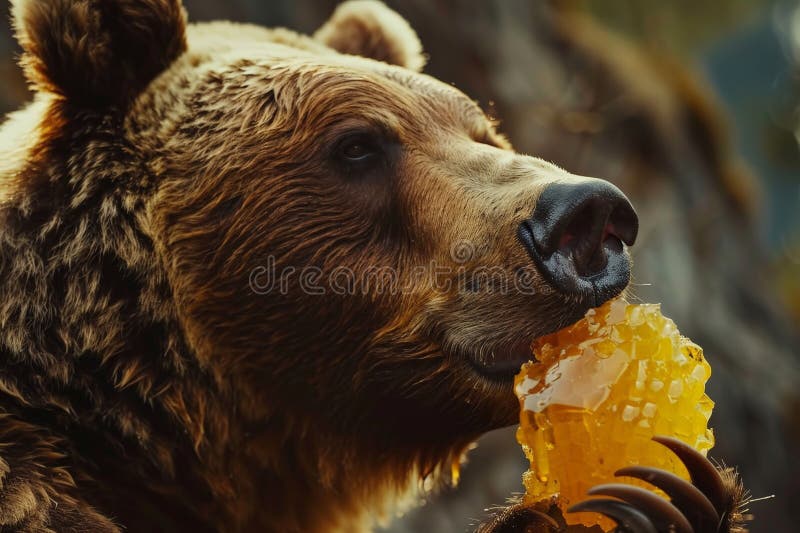 Close Up Shot of a Bear is Eating Honeycomb from a Tree Stock Image ...