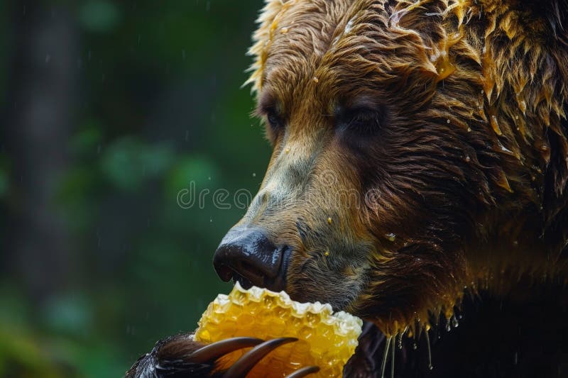 Close Up Shot of a Bear is Eating Honeycomb from a Tree Stock Photo ...