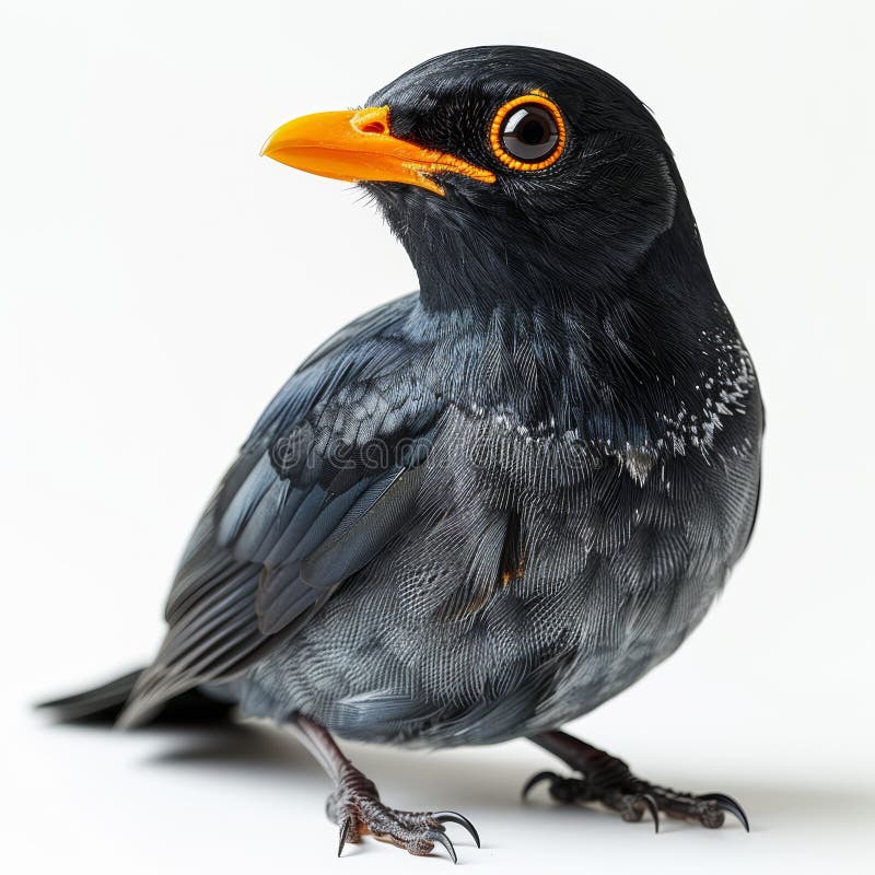 Close-up Shot of a Beautiful Black Bird with an Orange Beak Against a ...