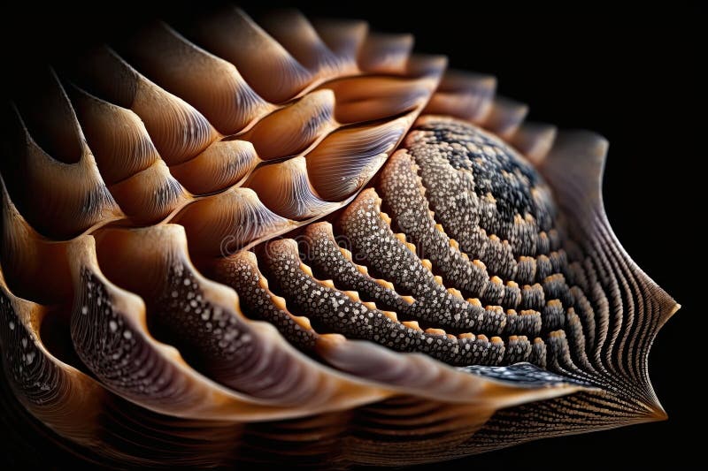 Close-up Shot of a Beautiful Seashell Texture on a Black Background ...