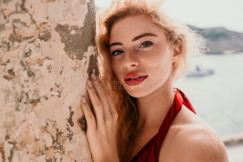Redhead Woman Portrait Curly Redhead Young Caucasian Woman With