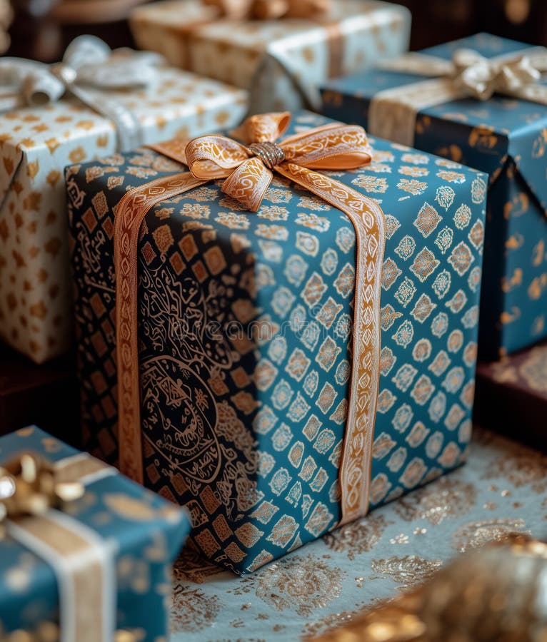 Beautifully Wrapped Eid Gift Boxes with Islamic Patterns and Elegant ...