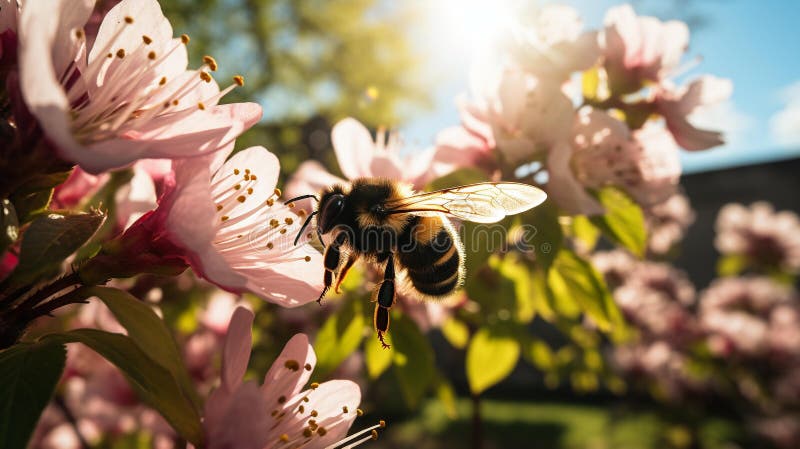 A Close-up Shot of a Bee Collecting Nectar from a Flower. Stock ...