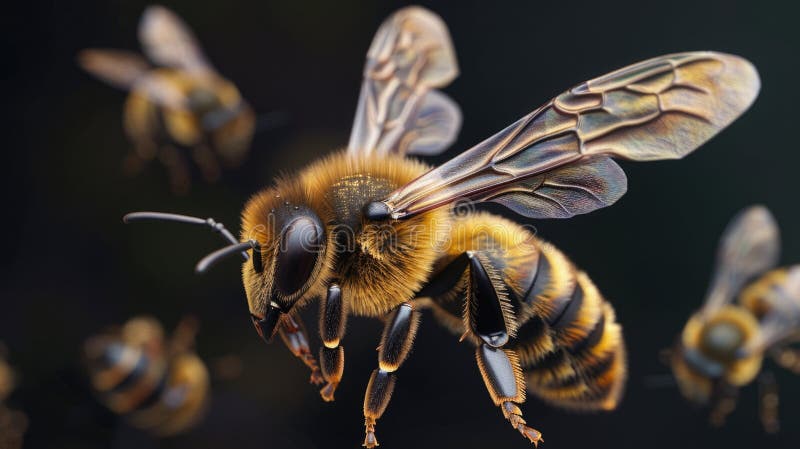 A Close-up Shot of a Bee Flying through the Air, with Its Wings Beating ...