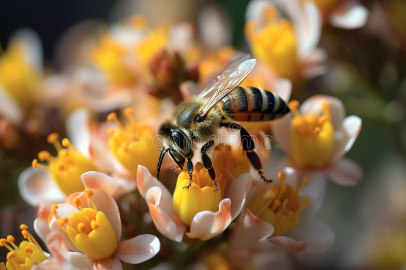Close Up Shot of Bee Pollinating Flower. Close Up Shot Stock ...