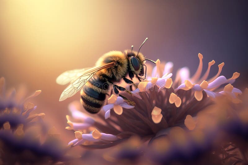 Close Up Shot of Bee Pollinating Flower. Stock Illustration ...