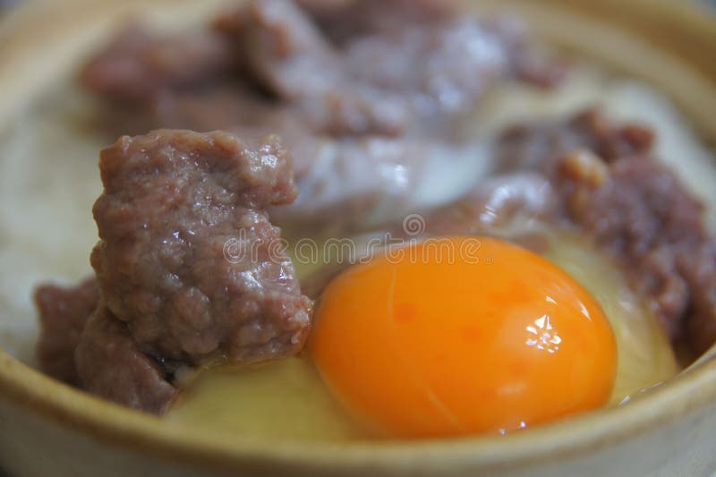 Close Up Shot of Beef with Egg Clay Pot Rice Stock Image - Image of ...