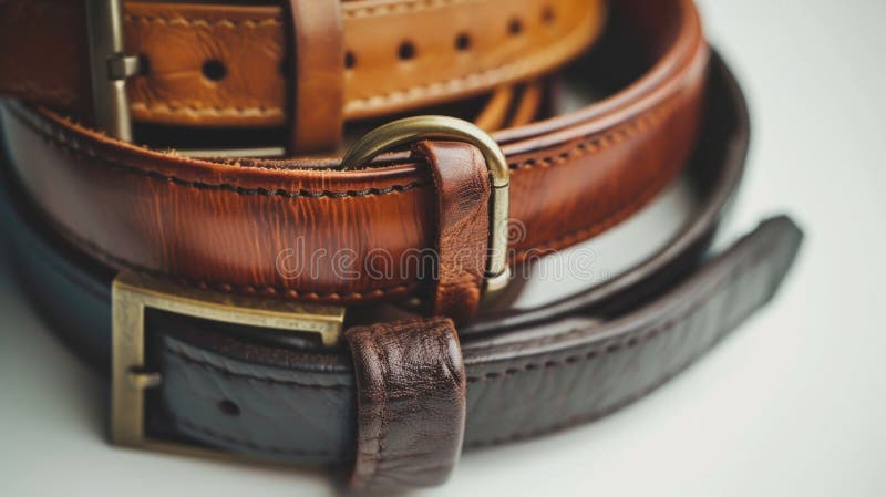 A Close-up Shot of a Belt Lying on a Table, with the Buckle and Strap ...