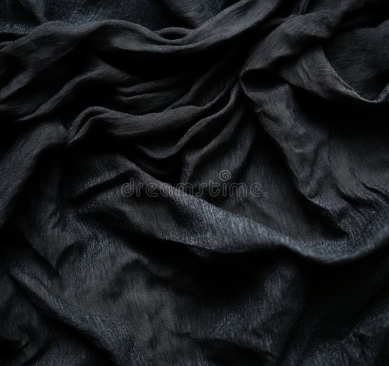 A Close Up Shot of a Black Fabric with Folds Stock Photo - Image of ...