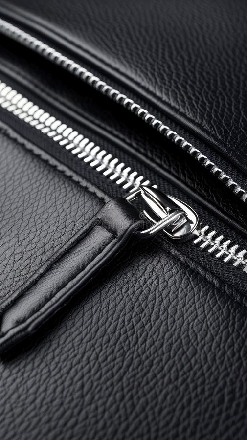 A Close-up Shot of a Black Leather Zipper Pull with a Silver Zipper ...