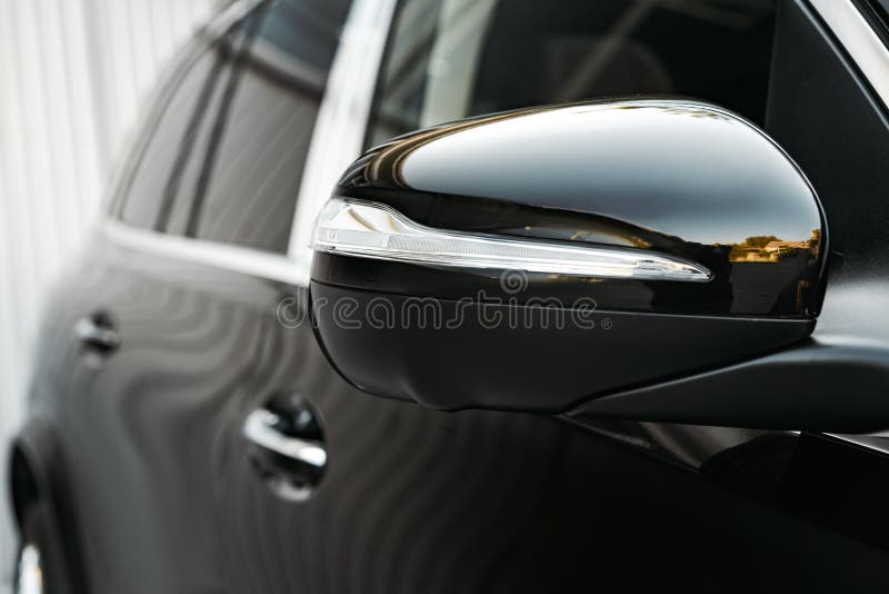 Close Up Shot of Black Modern Car S Side Mirror Stock Image - Image of ...