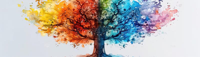 A Closeup Shot of a Blended Diversity Tree Branching Watercolor ...