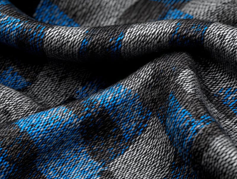 A Close Up Shot of a Blue and Black Plaid Fabric Stock Image - Image of ...