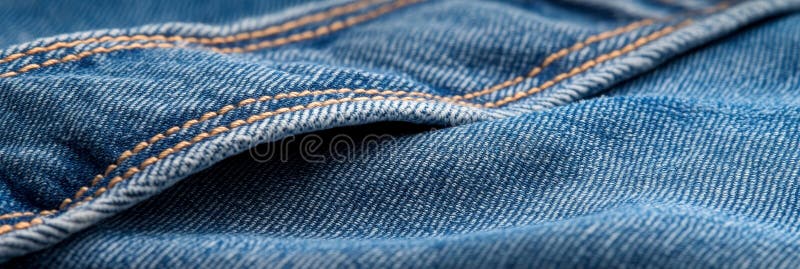 A Closeup Shot of Blue Denim Fabric with Double Stitching Showcasing ...