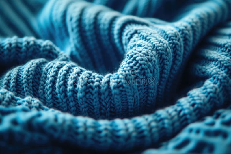 A Close-up Shot of a Blue Knitted Blanket with Intricate Stitches Stock ...