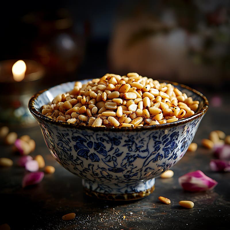 Roasted Pine Nuts in a Decorative Bowl Gourmet Food Photography Stock ...