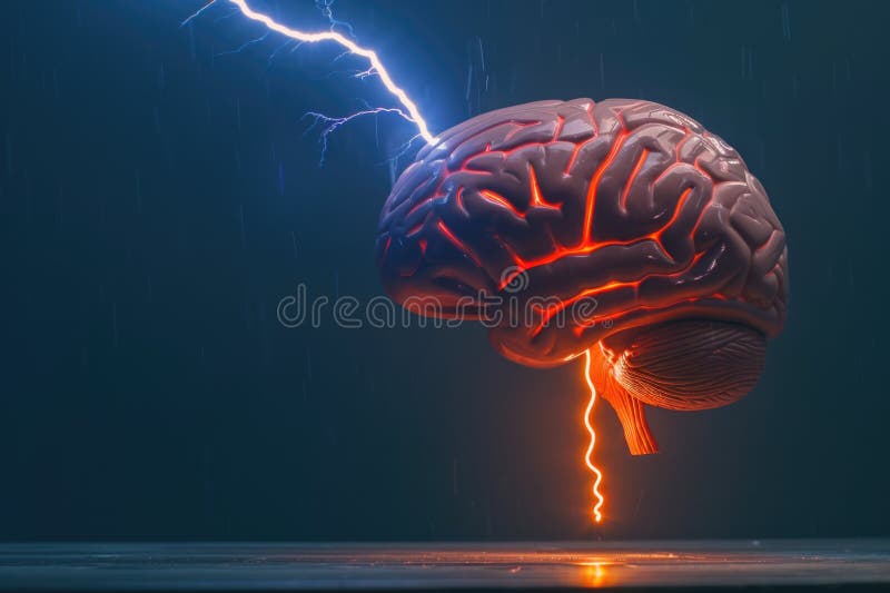 A Close-up Shot of a Brain with Lightning Bolts Emerging from it ...