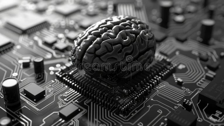 Computer Brain on Motherboard Stock Illustration - Illustration of ...