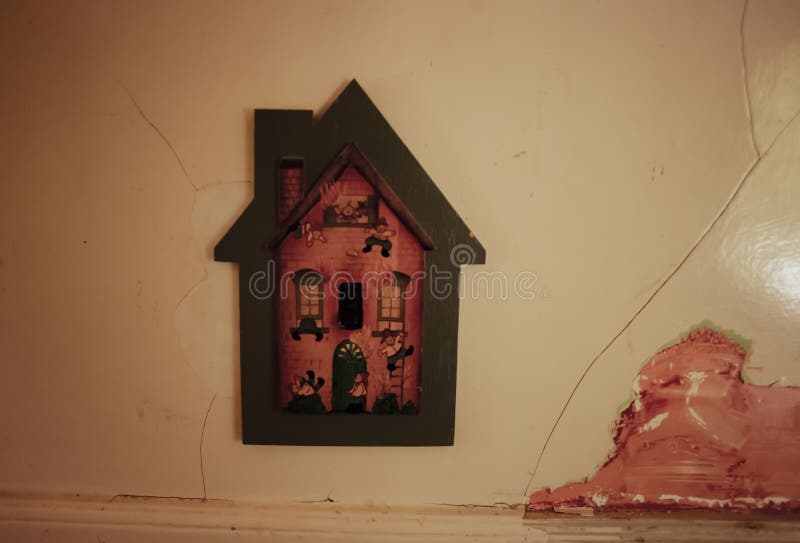 Brick House Shaped Kitchen Light Switch on White Cracked Wall Stock ...
