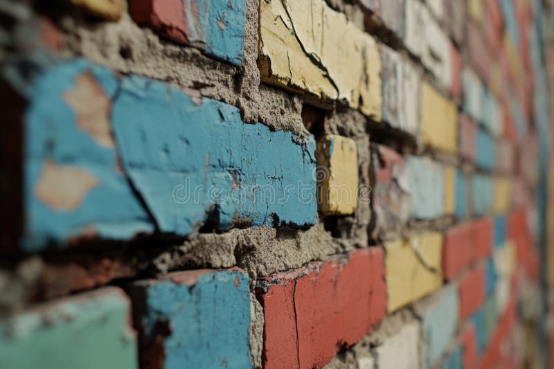 A Close-up Shot of a Bright and Colorful Brick Wall with Textured Surface Stock Illustration ...