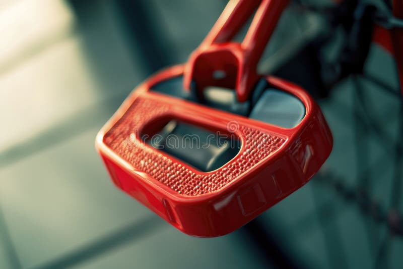 A Close-up Shot of a Bright Red Bicycle Handle with a Metallic Sheen ...