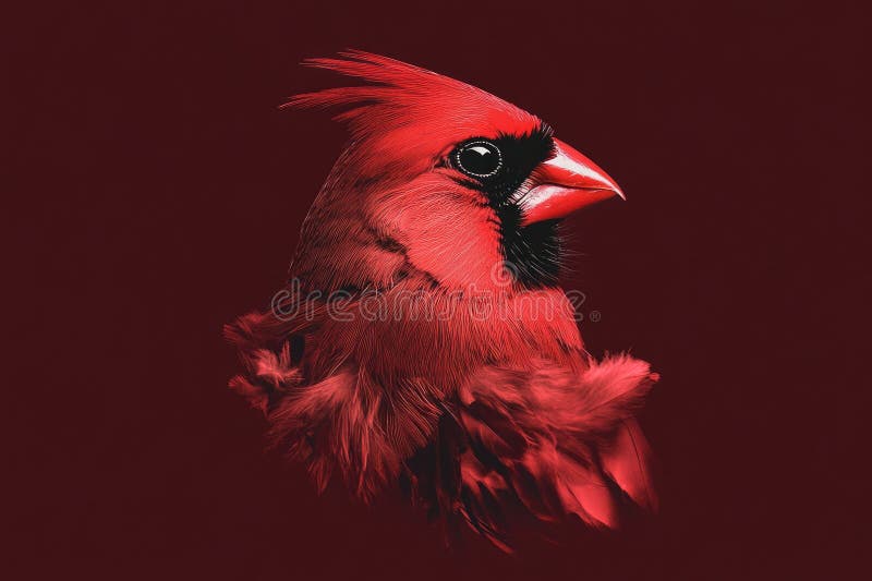 A Close-up Shot of a Bright Red Bird Sitting on a Red Background Stock ...