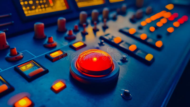 A Close-up Shot of a Bright Red Nuclear Button on a Control Panel ...