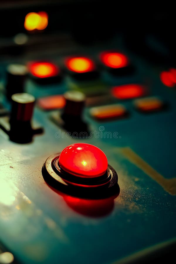 A Close-up Shot of a Bright Red Nuclear Button on a Control Panel ...