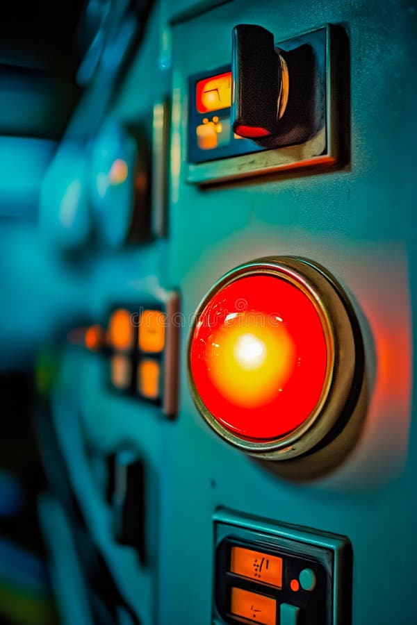 A Close-up Shot of a Bright Red Nuclear Button on a Control Panel ...