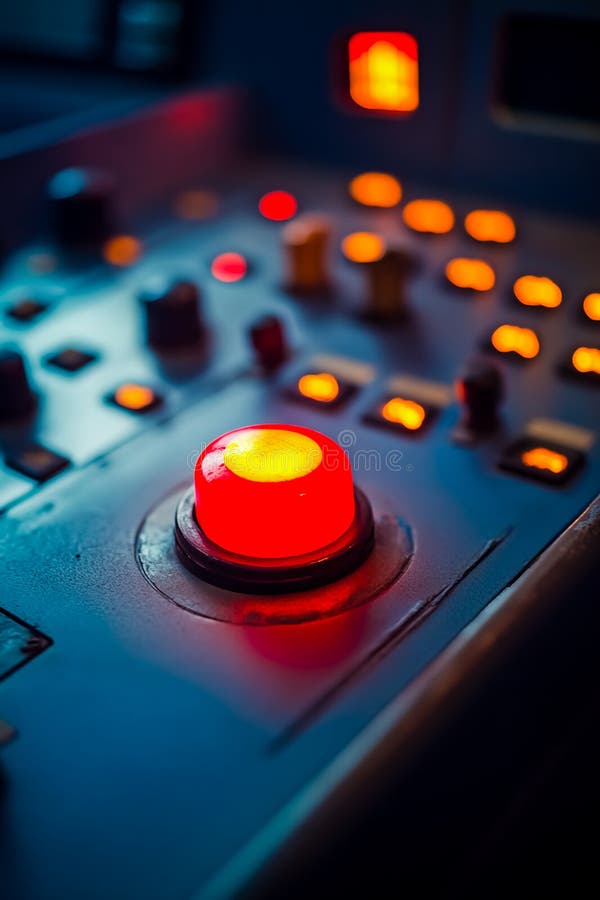 A Close-up Shot of a Bright Red Nuclear Button on a Control Panel ...