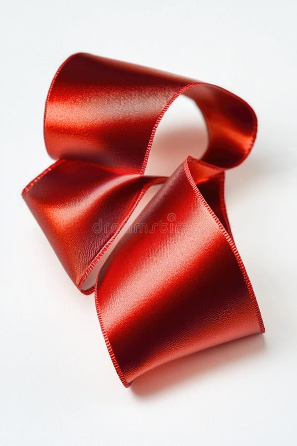 A Close-up Shot of a Bright Red Ribbon Lying Flat on a Pure White ...