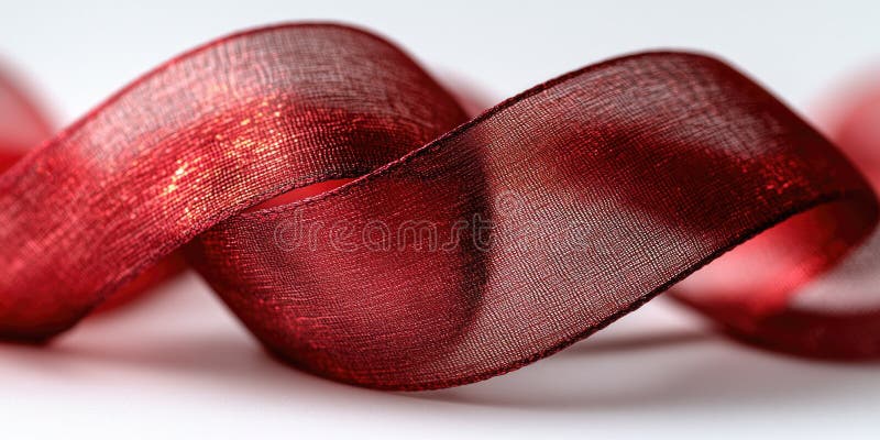 Close Up Shot Bright Red Ribbon Lying Flat White Background Stock ...