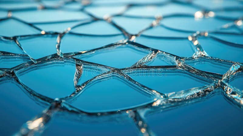 A Close Up Shot of a Broken Glass Surface with Cracks and Shards Stock ...