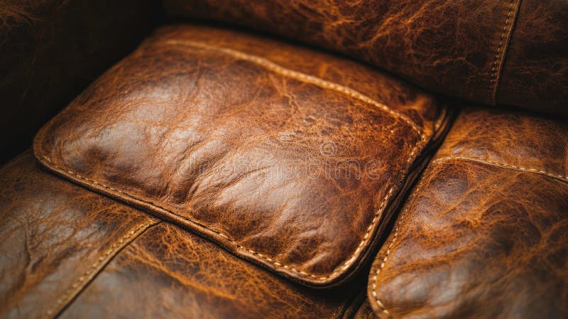 Close-up Shot of a Brown Leather Couch with Detailed Texture and ...