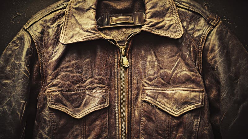 Close-up Shot of a Brown Leather Jacket, Showcasing Its Texture Stock ...
