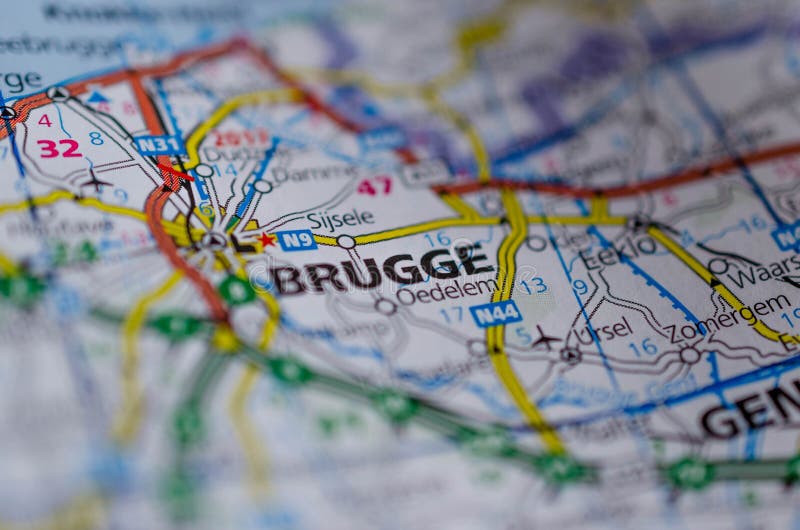 Bruges on map stock photo. Image of region, county, states - 102337986